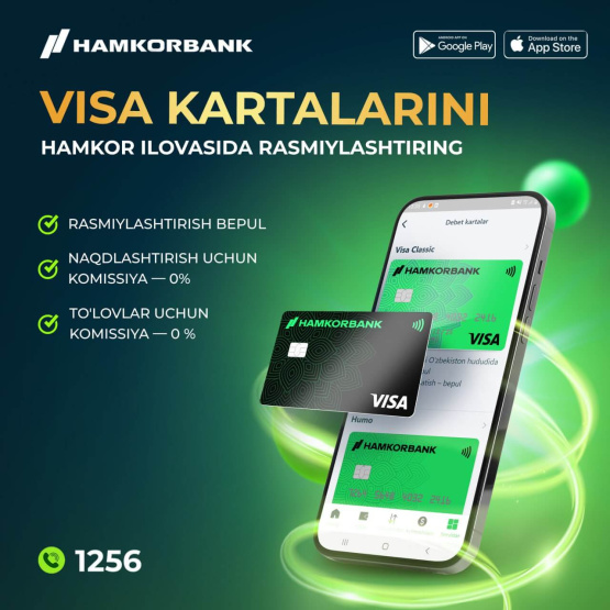 Hamkorbank VISA Classic kartalarini bepul rasmiylashtiring!